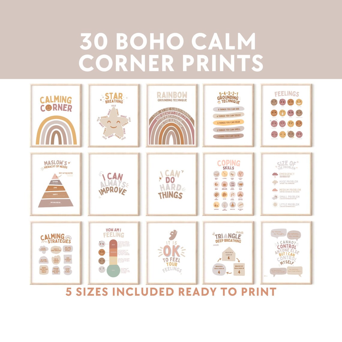 30 Boho Calming Corner Wall Art Poster Calm Down Strategies Sign ...