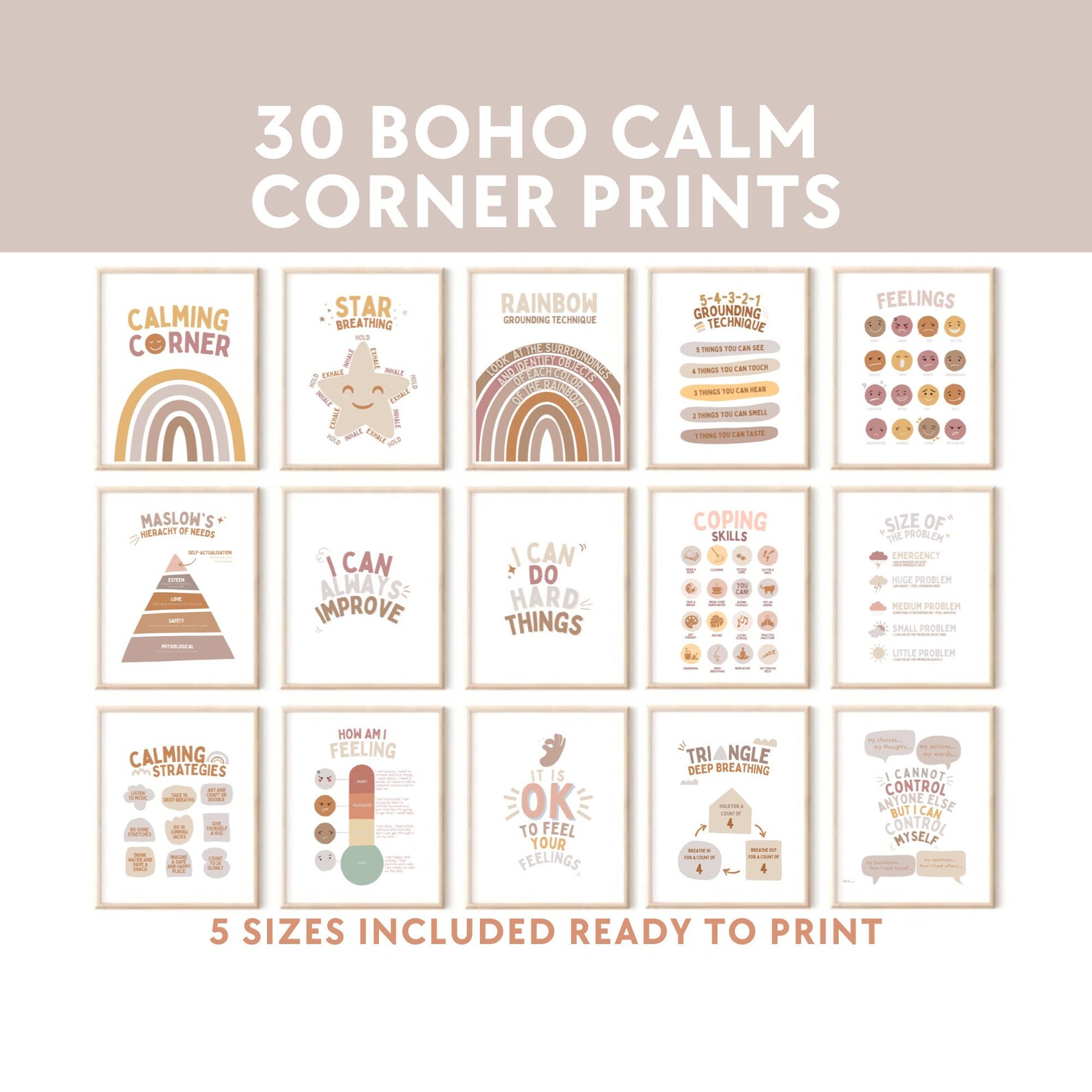 30 Boho Calming Corner Wall Art Poster Calm Down Strategies Sign ...