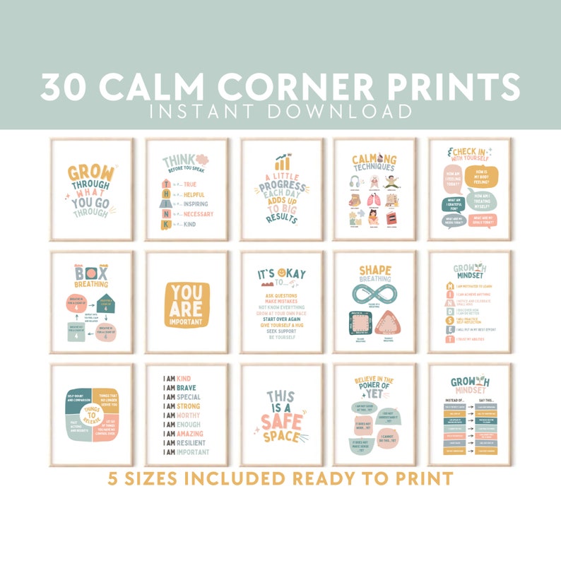 Set of 30 Calm Down Corner Posters Sign Kit Calming Decor Print ...
