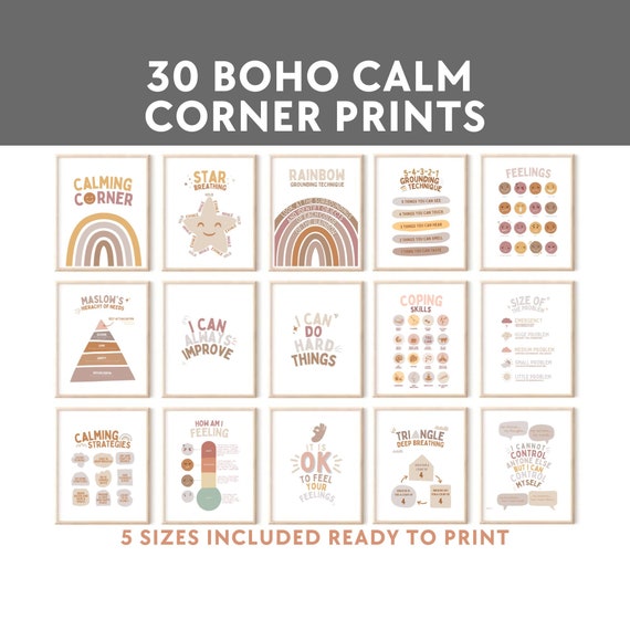 Set of 30 Boho Calm Down Corner Posters Sign Kit Calming Decor - Etsy