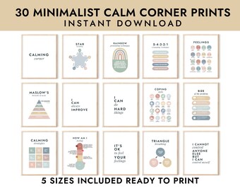 Set of 30 Boho Calm Down Corner Posters Sign Kit Calming Decor - Etsy