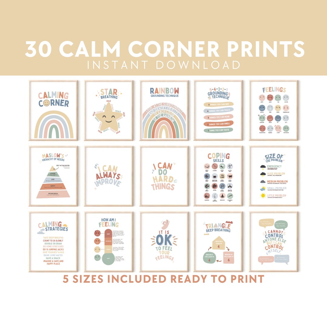 30 Calming Corner Wall Art Poster Calm Down Strategies Sign Printable ...