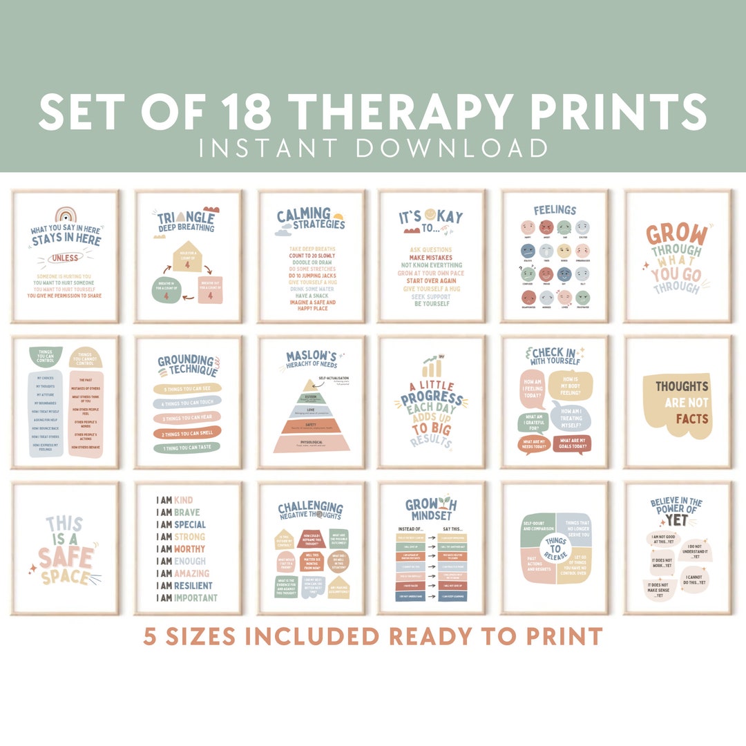 Set of 18 Bundle School Counseling Signs Posters Counselor Therapy Wall ...
