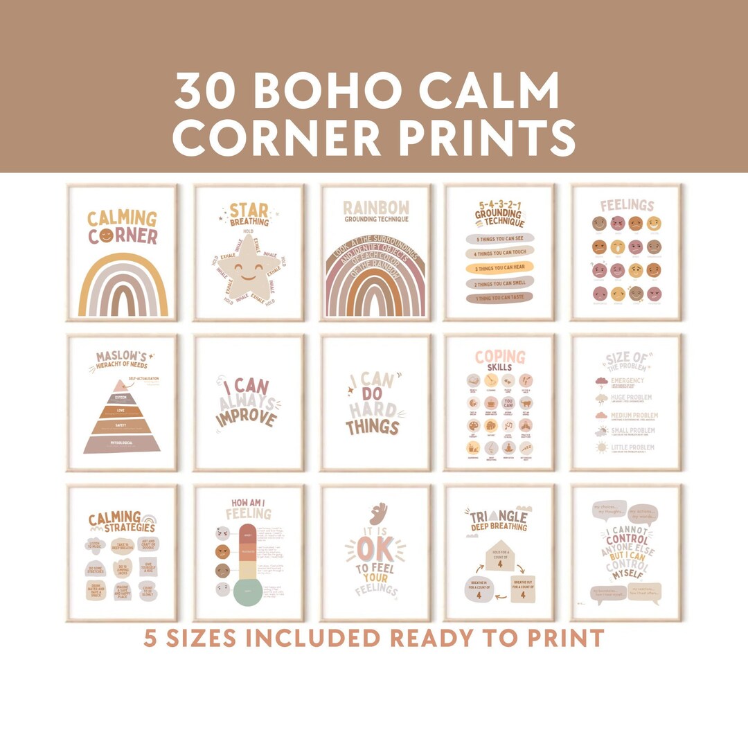 30 Boho Calm Corner Bundle Posters Prints Calming Down Strategies ...