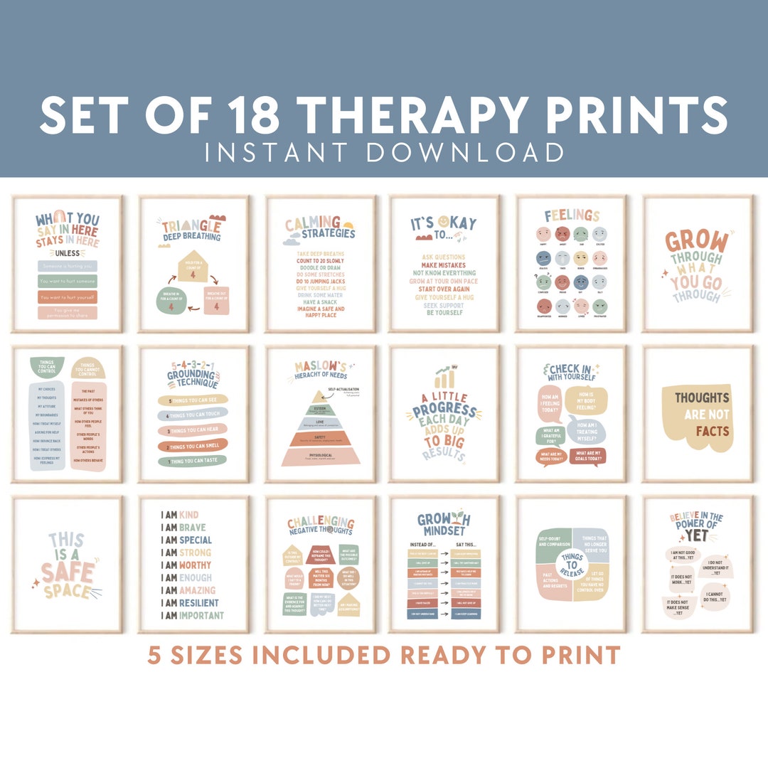 Set of 18 Bundle School Counseling Signs Posters Counselor Therapy Wall ...