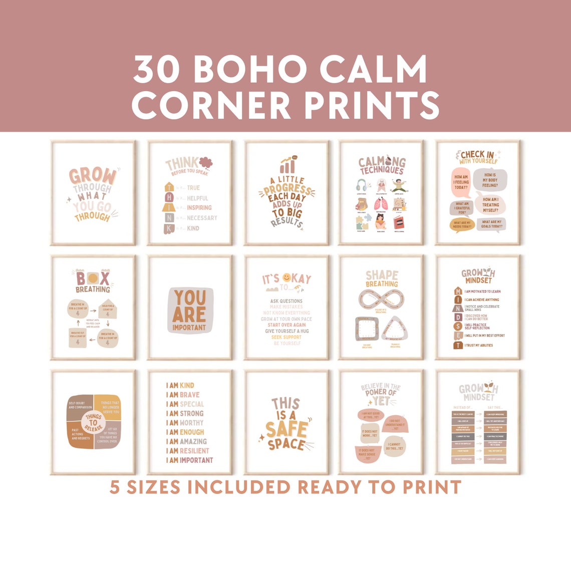30 Boho Calm Corner Bundle Posters Prints Calming Down Strategies ...