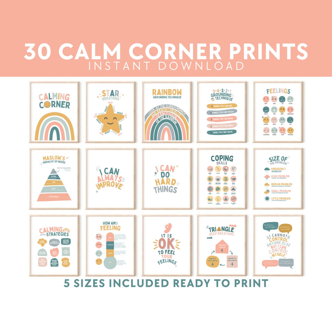 Set of 30 Calm Down Corner Posters Sign Kit Calming Decor Print ...