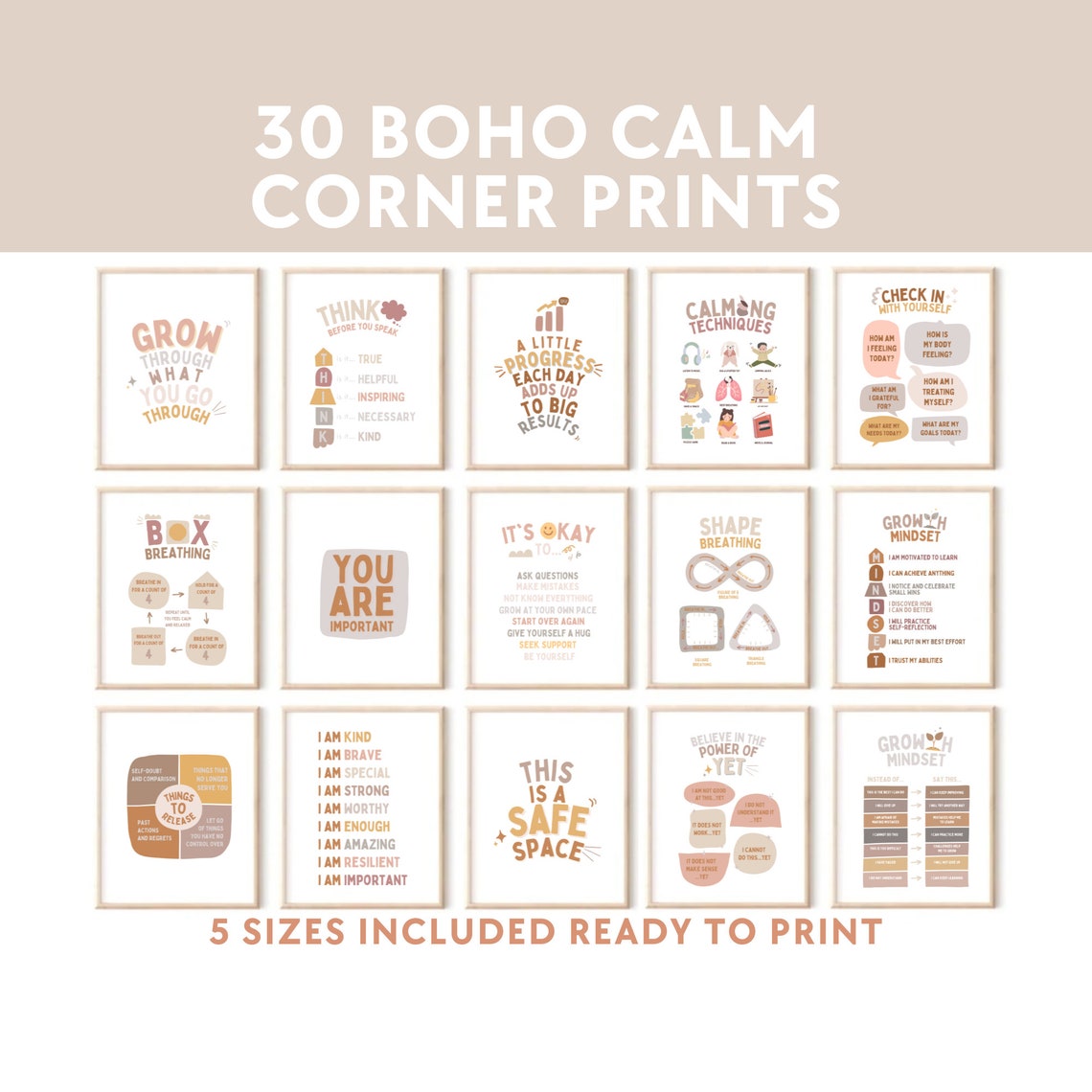 Set of 30 Boho Calm Down Corner Posters Sign Kit Calming Decor Print ...