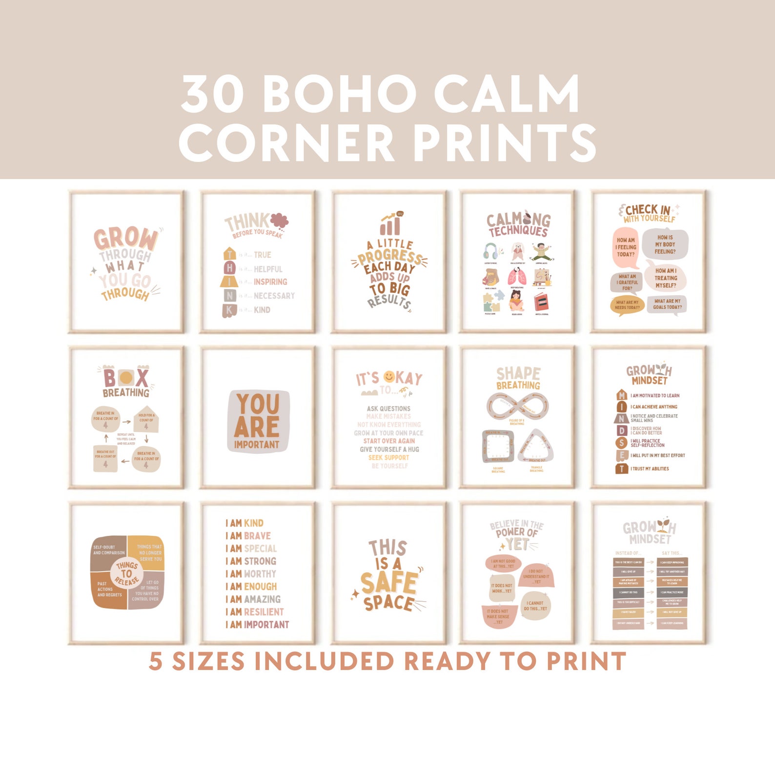 Set of 30 Boho Calm Down Corner Posters Sign Kit Calming Decor Print ...
