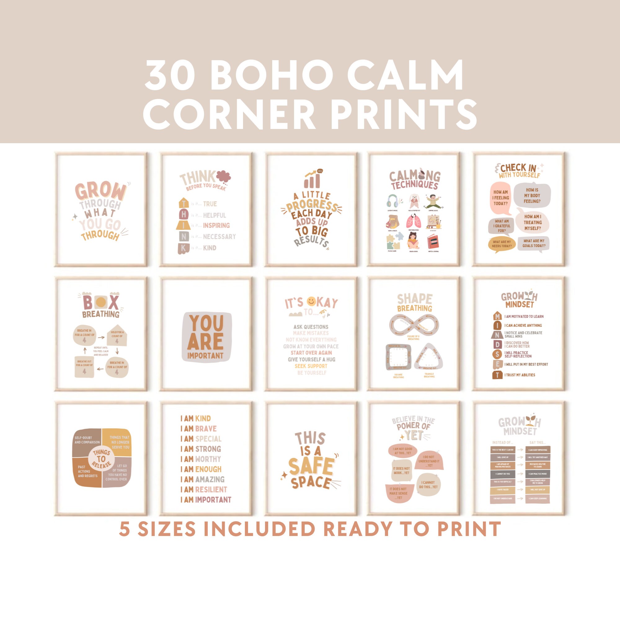 Set of 30 Boho Calm Down Corner Posters Sign Kit Calming Decor Print ...