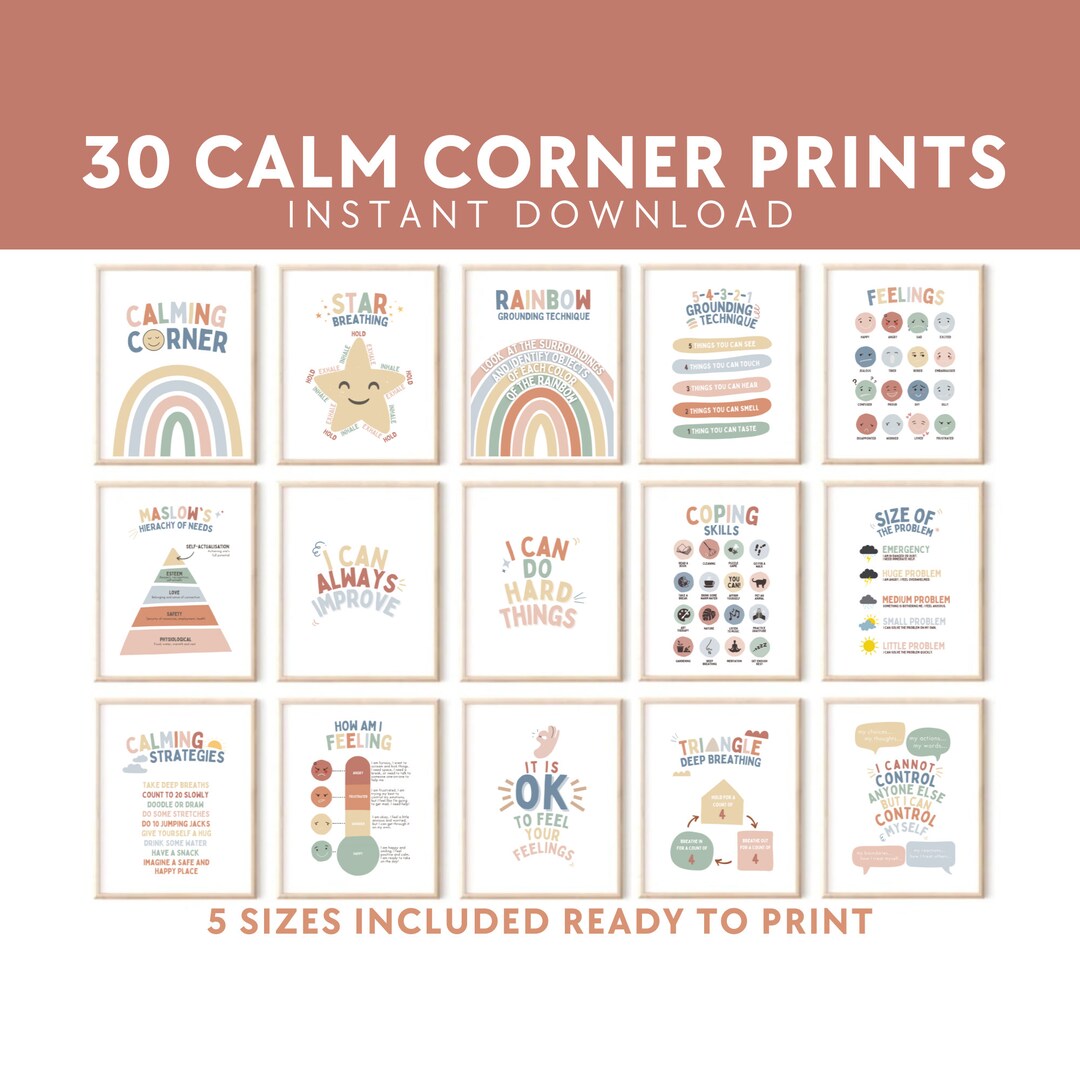 Set of 30 Calm Down Corner Posters Sign Kit Calming Decor Print ...