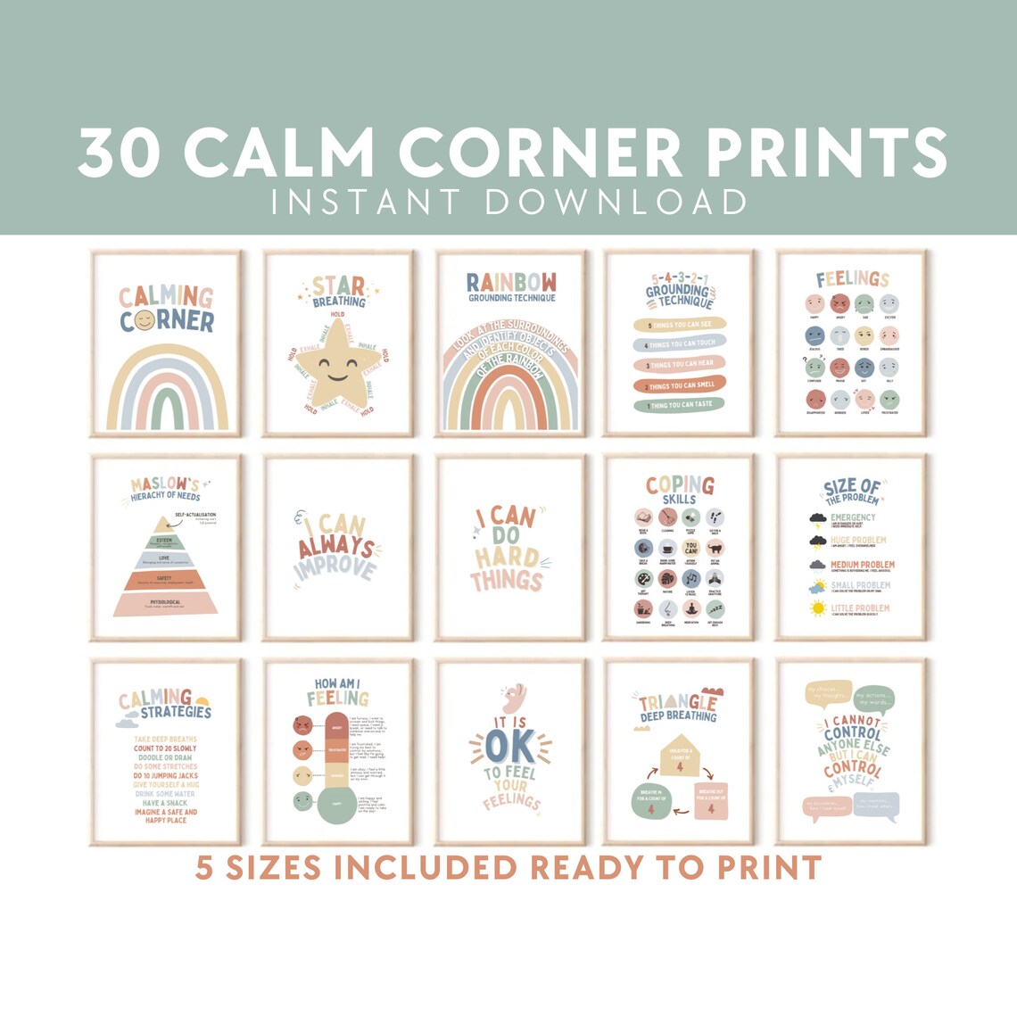 30 Calm Corner Bundle Posters Prints Calming Down Strategies Printable ...
