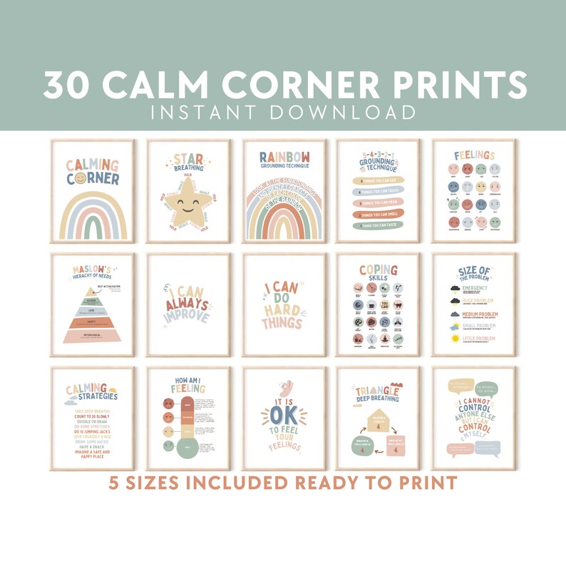 30 Calm Corner Bundle Posters Prints Calming Down Strategies Printable ...