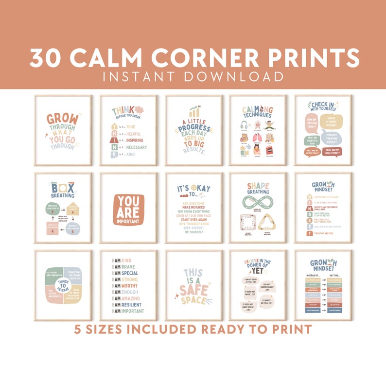 Set of 30 Calm Down Corner Posters Sign Kit Calming Decor Print ...