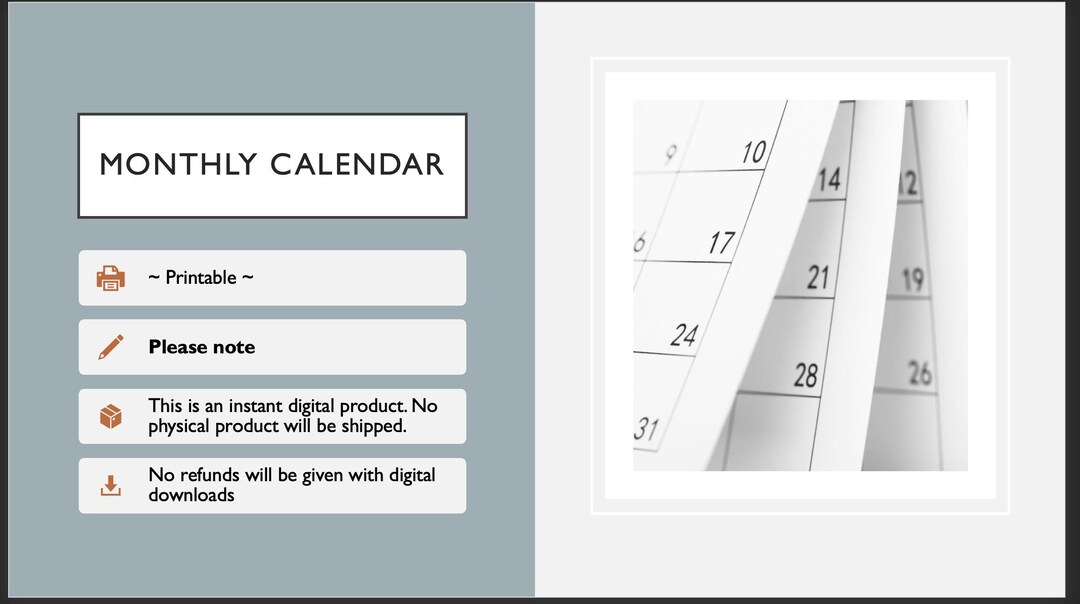 Cute 2025 Monthly Calendar Printable, Sunday-start, Widescreen 13.3 in ...