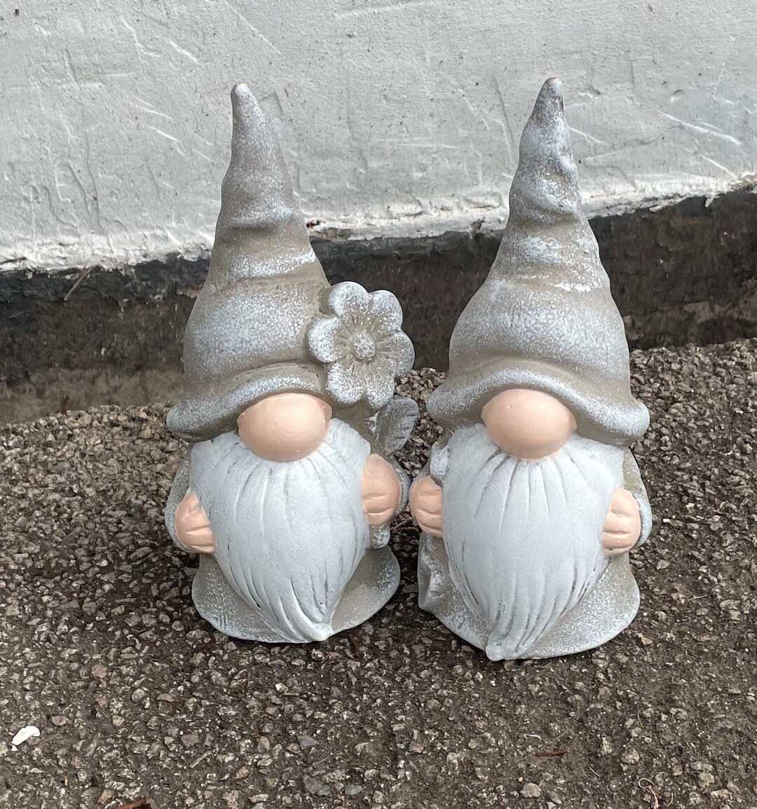 A Lovely Pair of Grey Garden Gonk Gnomes, Cement Gnomes - Etsy UK