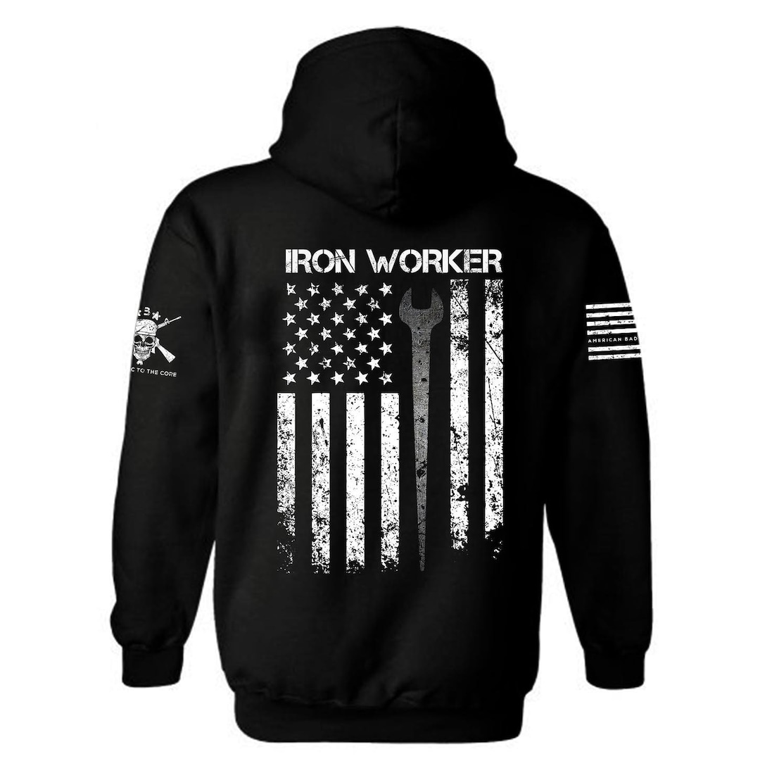 Iron Worker Patriotic American Flag Hoodie | Iron Worker | Steel Worker ...