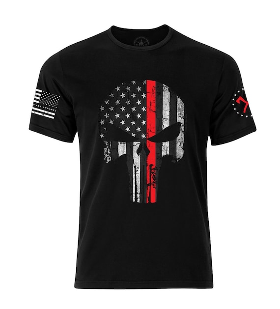 Punisher Skull Thin Red Line Firefighter T-shirt Patriotic - Etsy