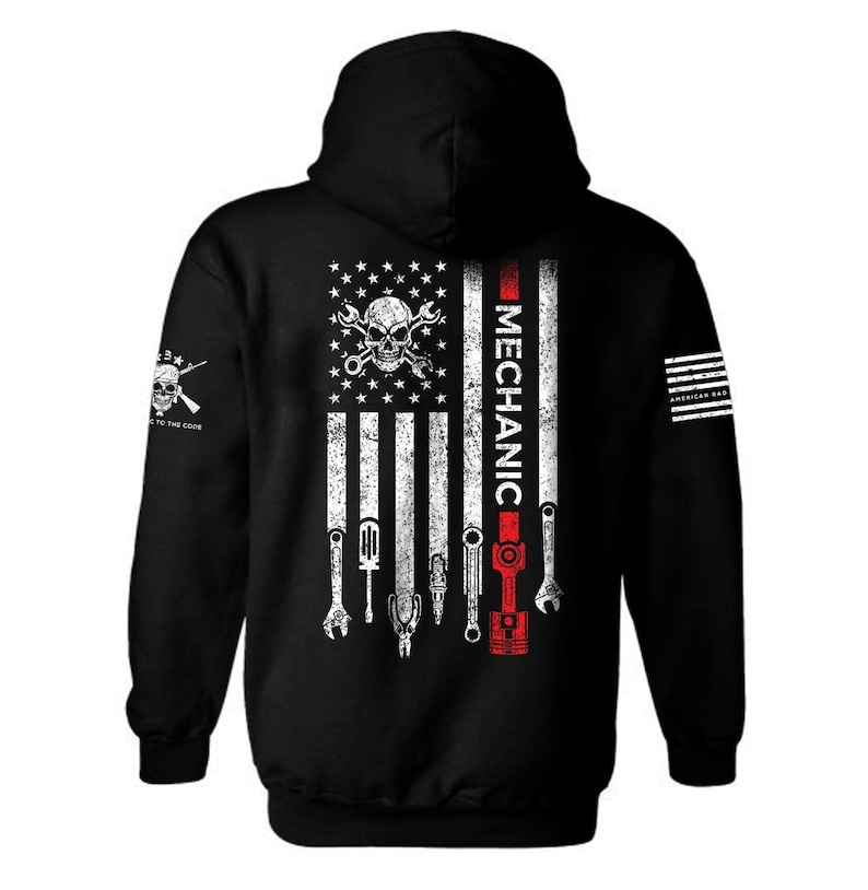 Mechanic Hoodie Black Patriotic American Flag | Wrench Tools USA Hoodie ...