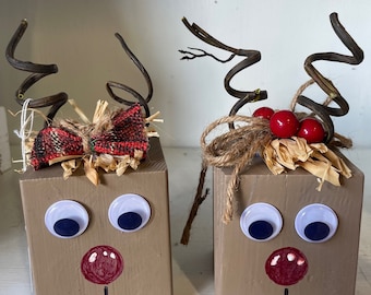 Rustic Wood Block Reindeer/rustic Reindeer/christmas - Etsy