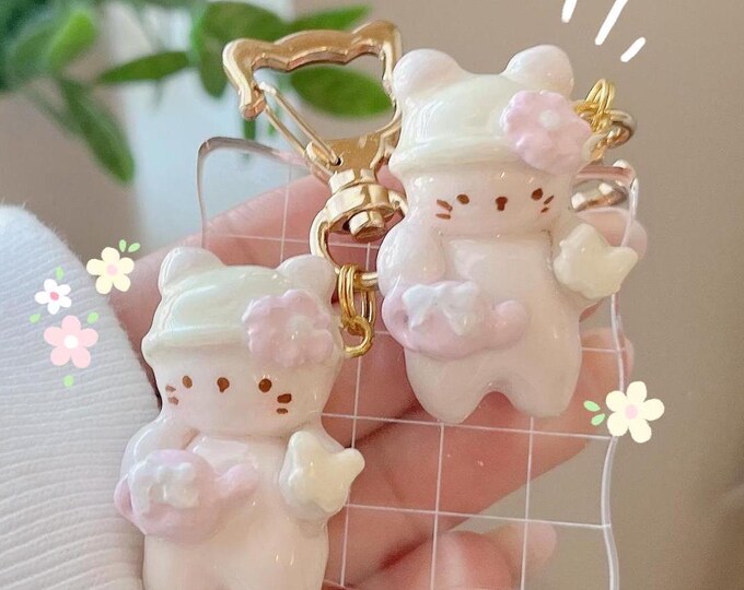 Flowery Garden Cat~ Handmade Polymer Clay Keychain*:ꔫ - Etsy