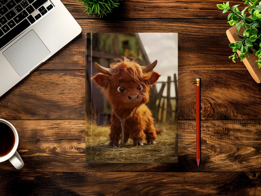 Adorable Highland Cow Hardcover Journal - 5.75"x8" Lined Pages, Cute ...