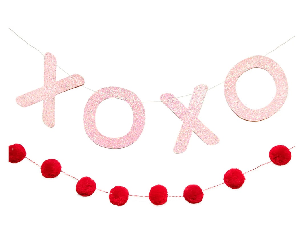 XOXO Valentine's Day Banner Valentine's Decor Pink Lettering Banner Red ...