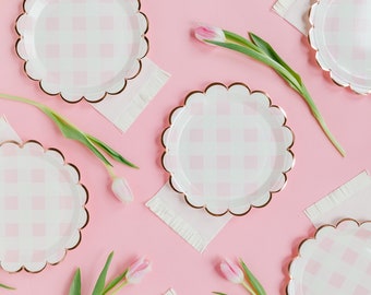 Pink Gingham Party Supplies - Etsy