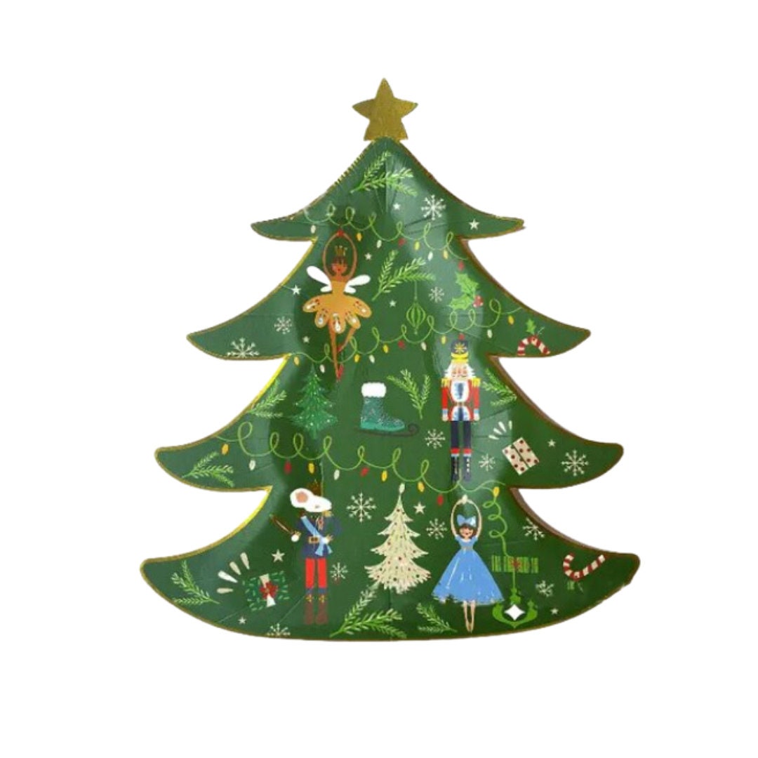 Set of 8 Tree Shaped Party Plates | Nutcracker Christmas Tree Plates ...