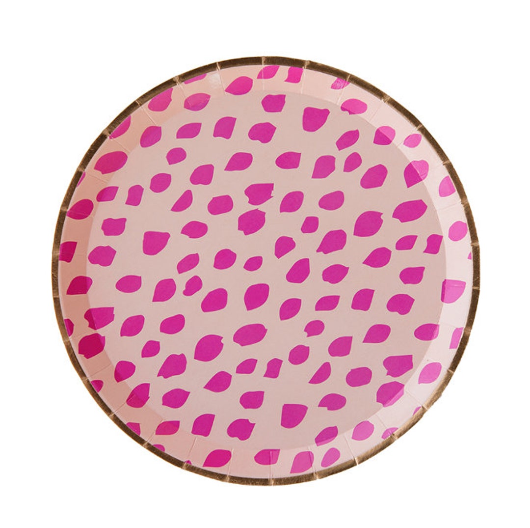 Set of 8 Pink Spotted Paper Dinner Plates | Gold and Pink Party Plate ...
