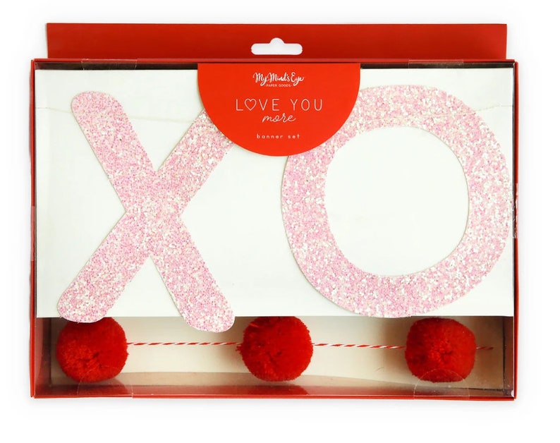 XOXO Valentine's Day Banner Valentine's Decor Pink Lettering Banner Red ...