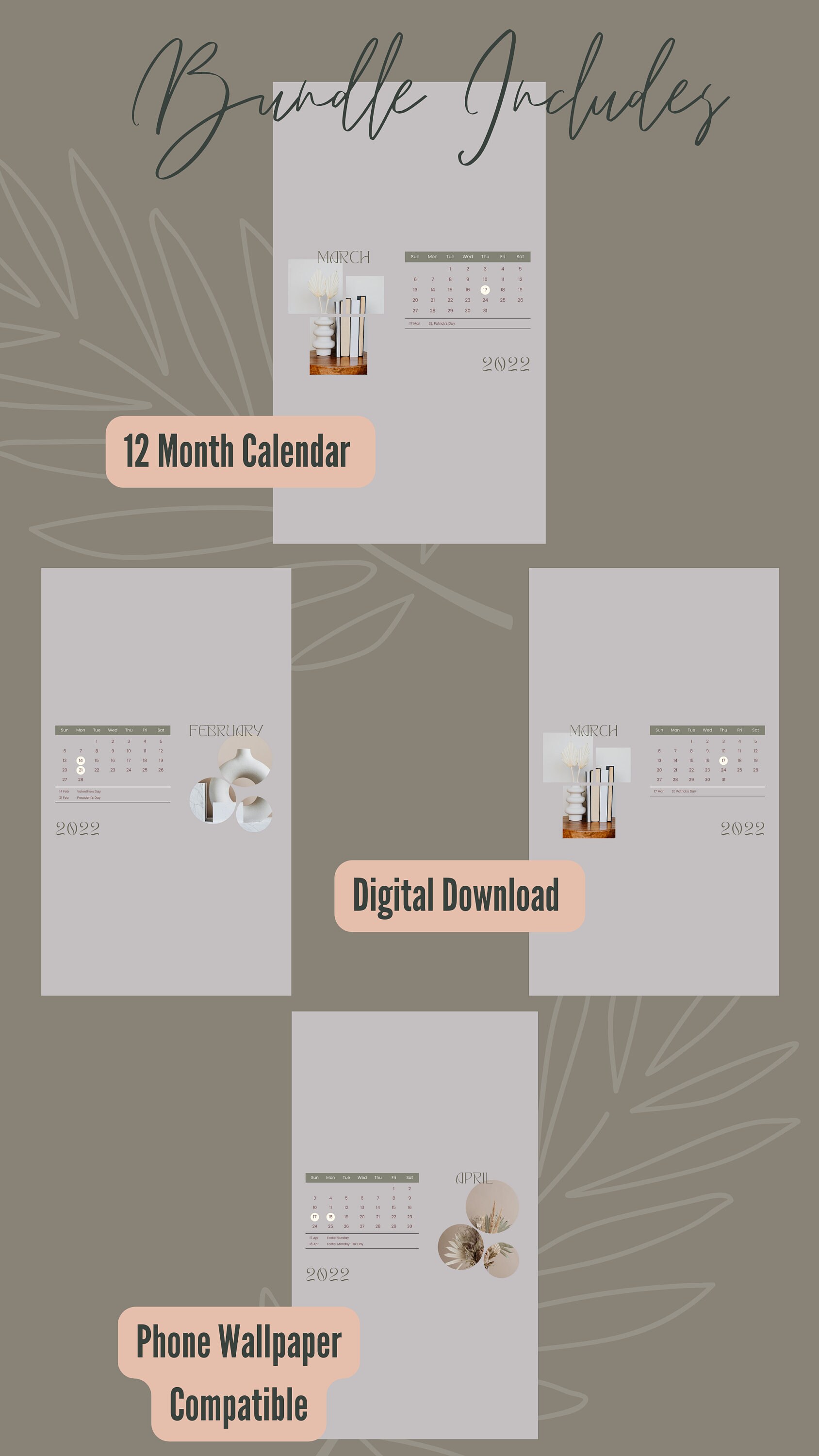 2022 Digital Calendar Bundle iPhone Calendar Digital - Etsy