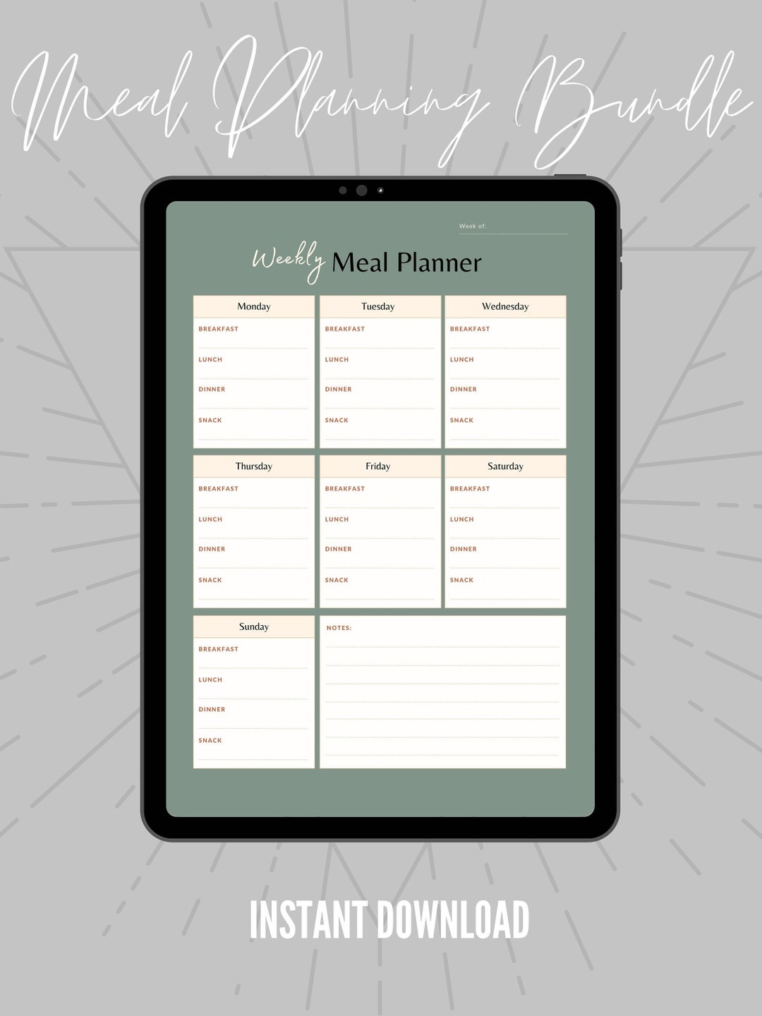 Meal Planning Bundle, Digital Planner, Food Logging Planner, Desktop ...