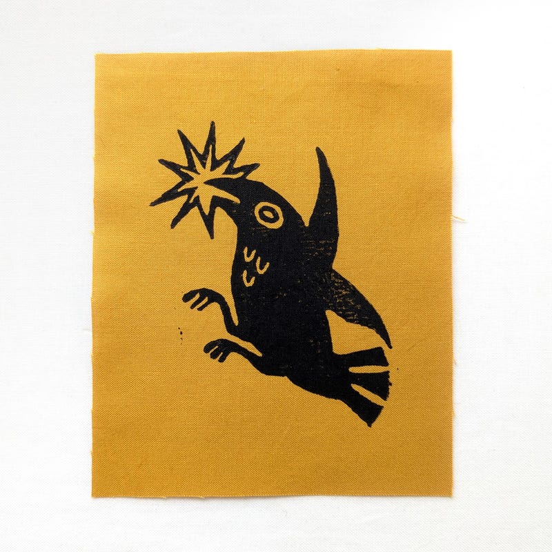 Block Print Bird Patch - Etsy