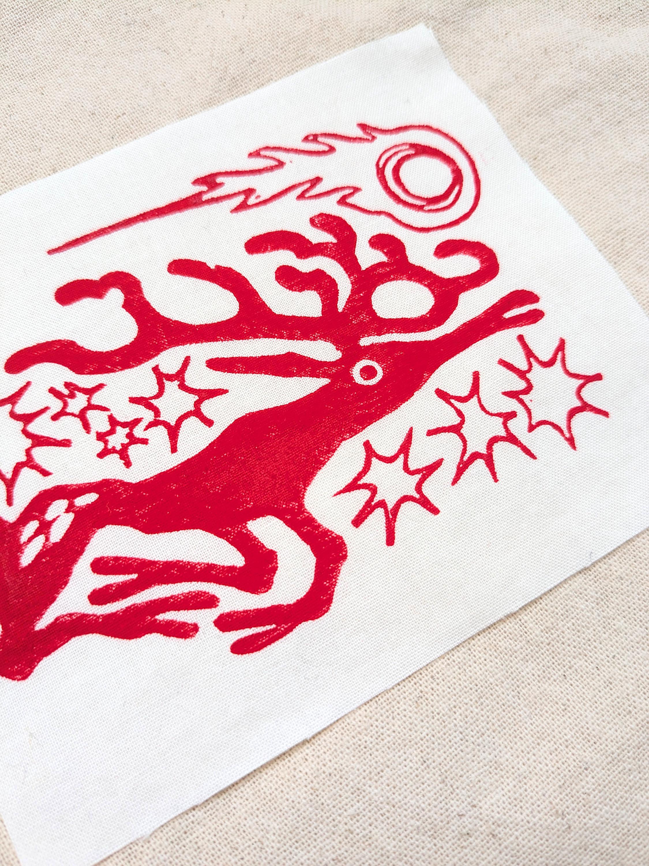 Deer + Comet Patch | Fabric Block Print Jacket Patch - Etsy