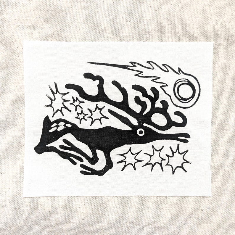 Deer + Comet Patch | Fabric Block Print Jacket Patch - Etsy