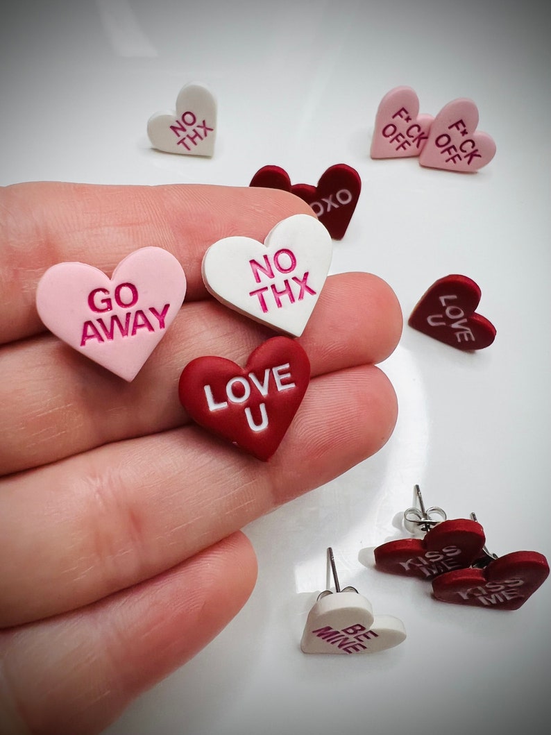 Conversation Heart Studs Pick Your Color Polymer Clay - Etsy