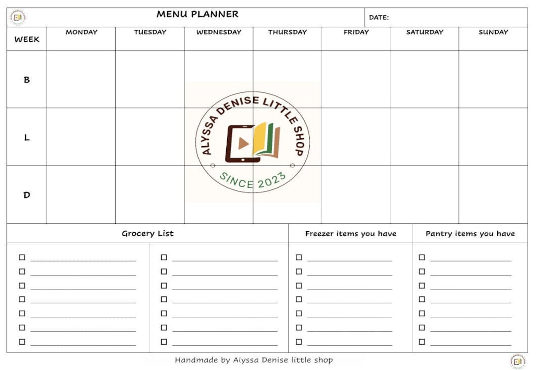 Printable Week Menu Planner With Grocery - Etsy