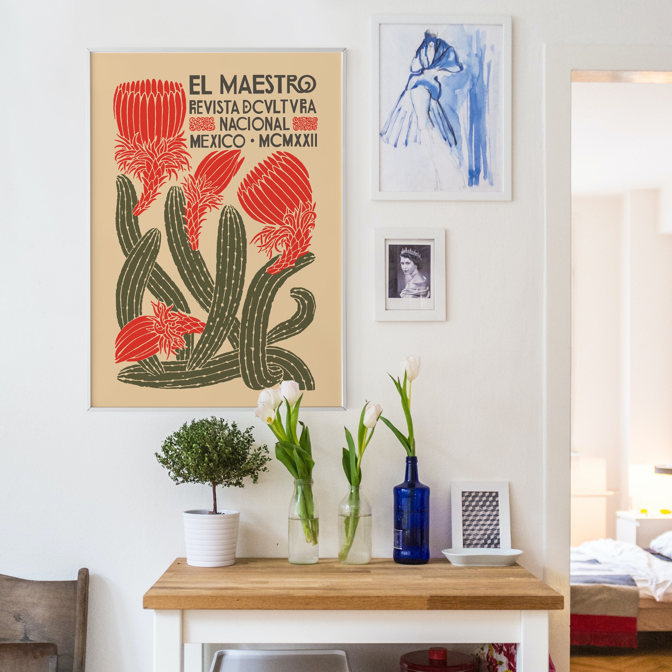 Mexican Exhibition Poster El Maestro Wall Art Floral Illustration Art ...