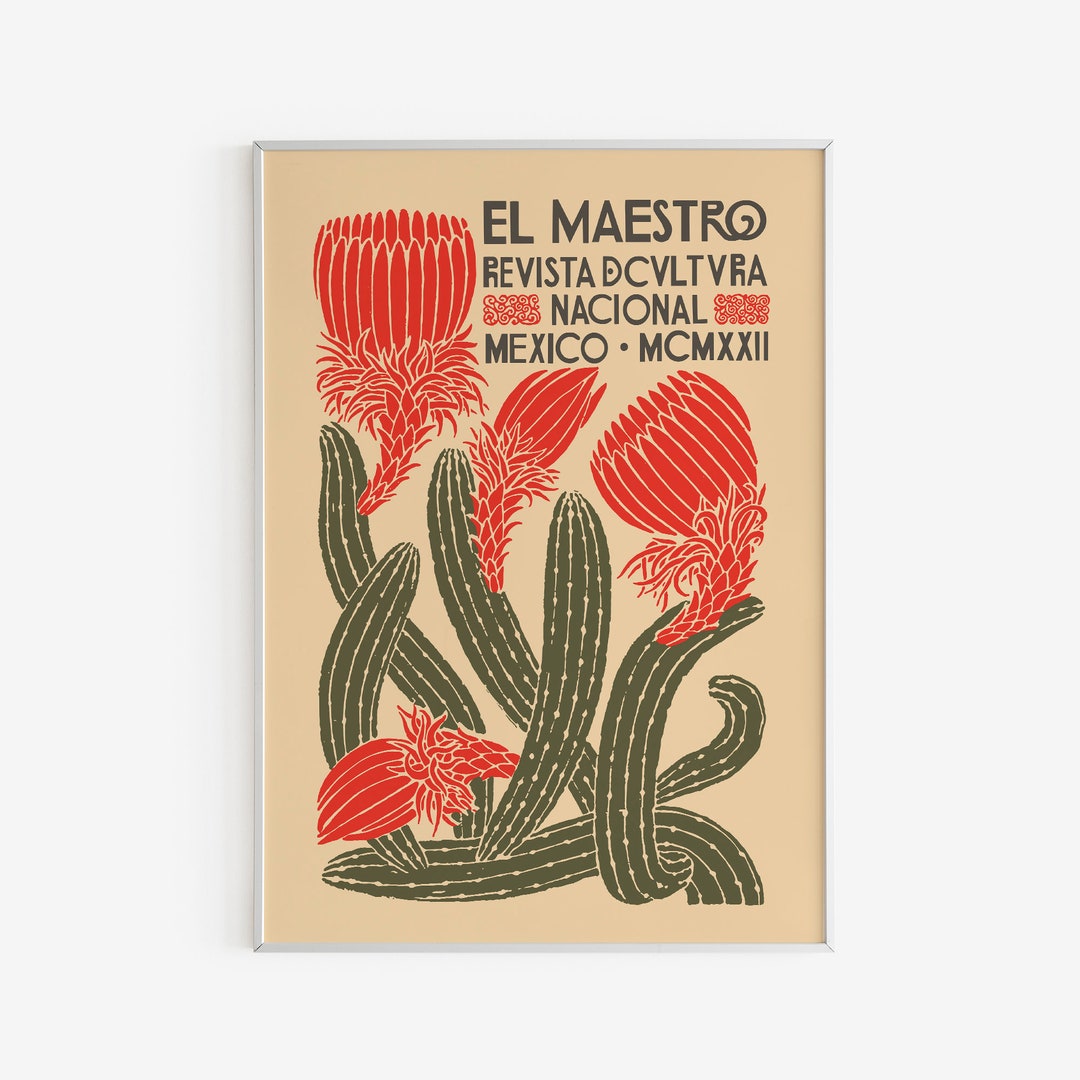 Mexican Exhibition Poster El Maestro Wall Art Floral Illustration Art ...