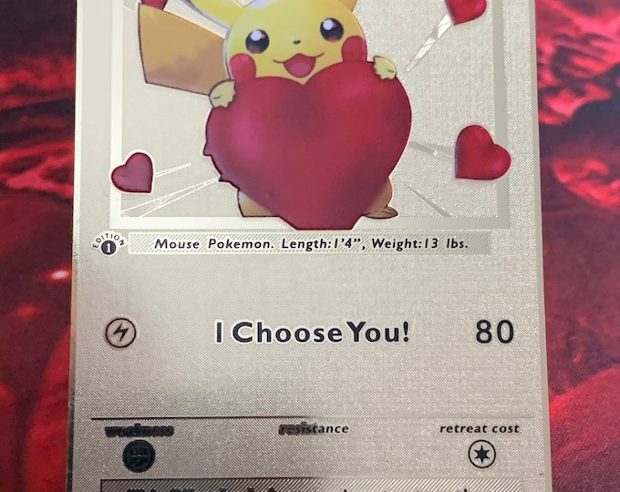 Pikachu I Choose You Hearts Custom Gold Metal Pokemon Card - Etsy