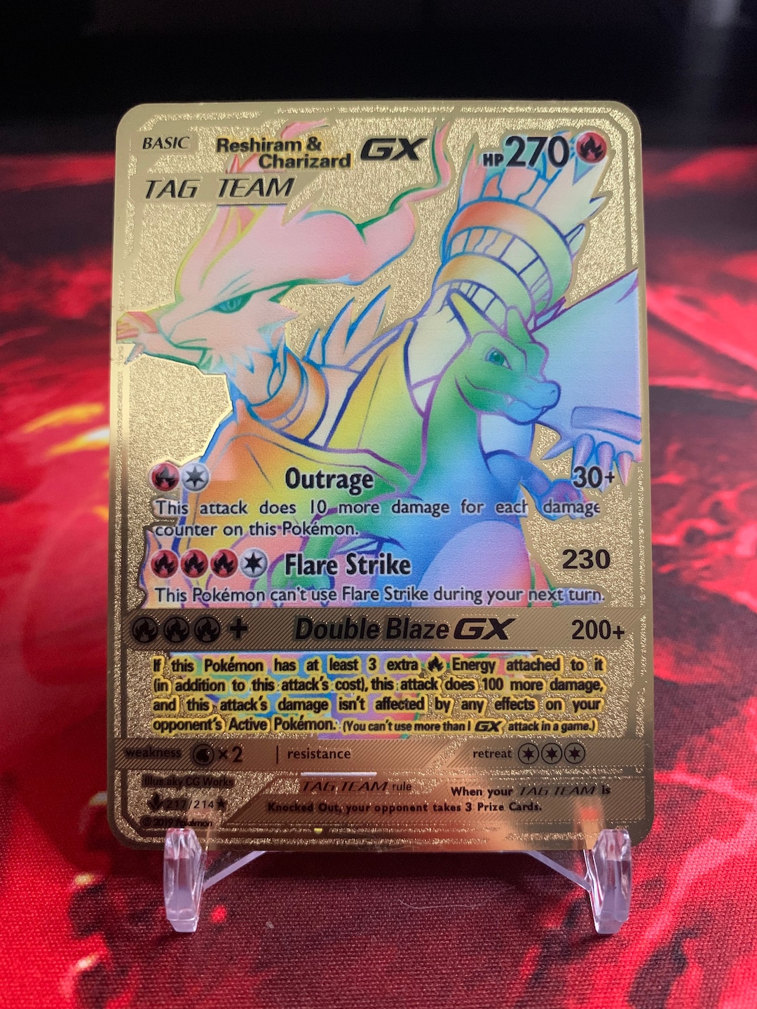 Rainbow Reshiram & Charizard GX - Custom Gold Metal Pokemon Card - Etsy