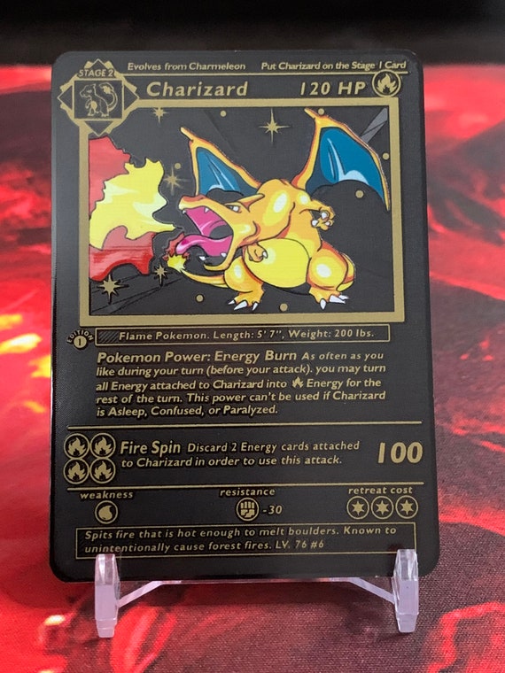 Charizard Base Set 1st Edition Shadowess Custom Black Metal | Etsy