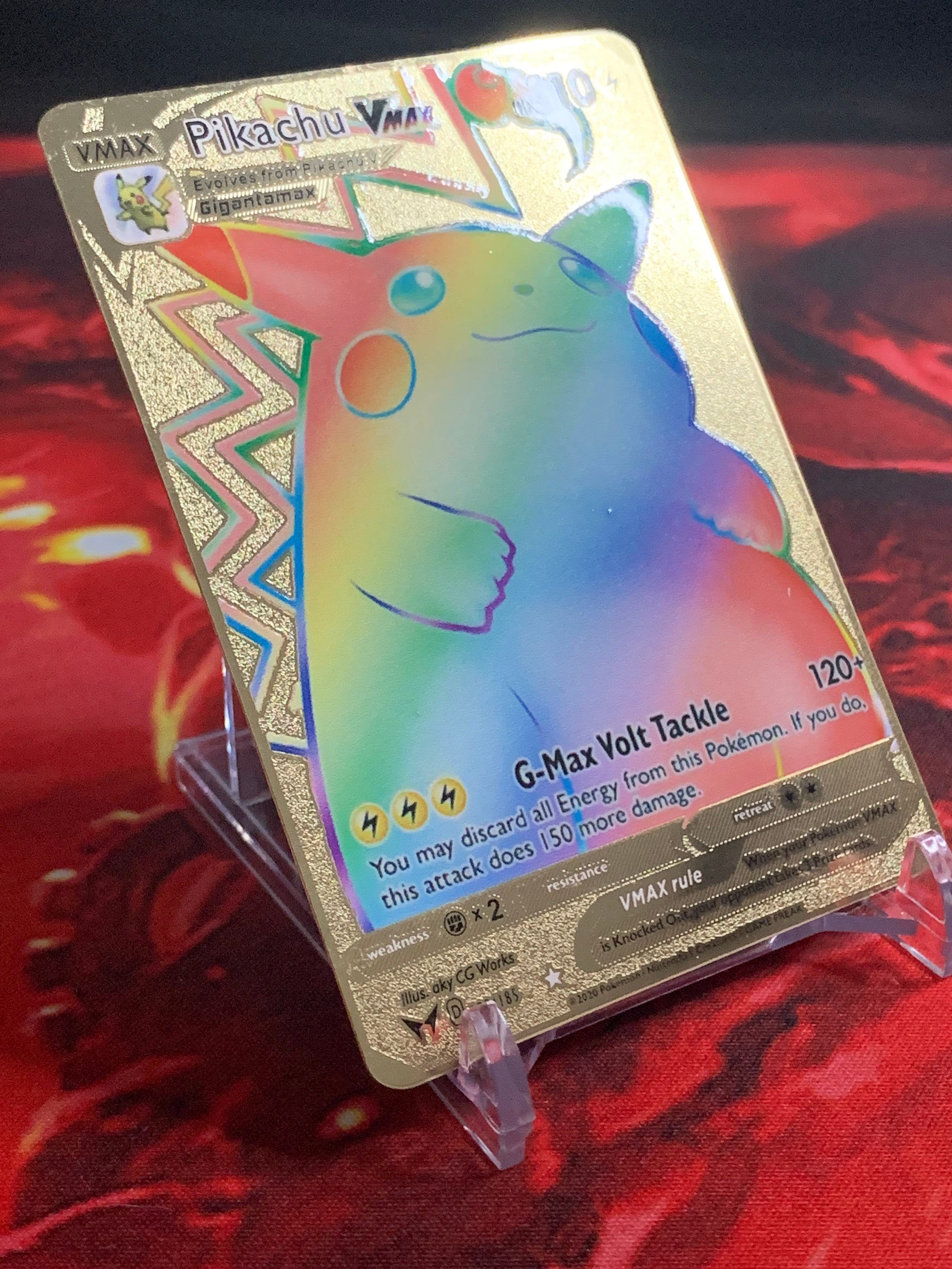 Rainbow Pikachu VMAX Custom Gold Metal Pokemon Card - Etsy