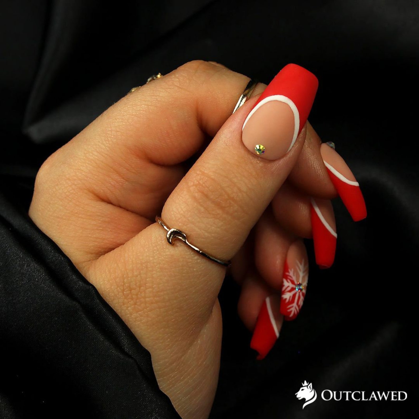 Red & White French Santa Nails | Christmas Nails | Snowflake Nails | 3D ...