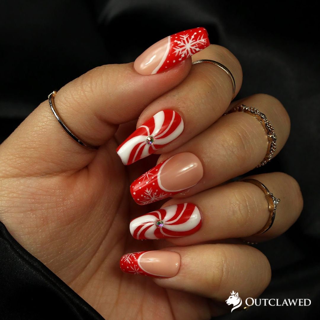 Red & White Peppermint Nails | Candy Cane Nails | Christmas Nails ...