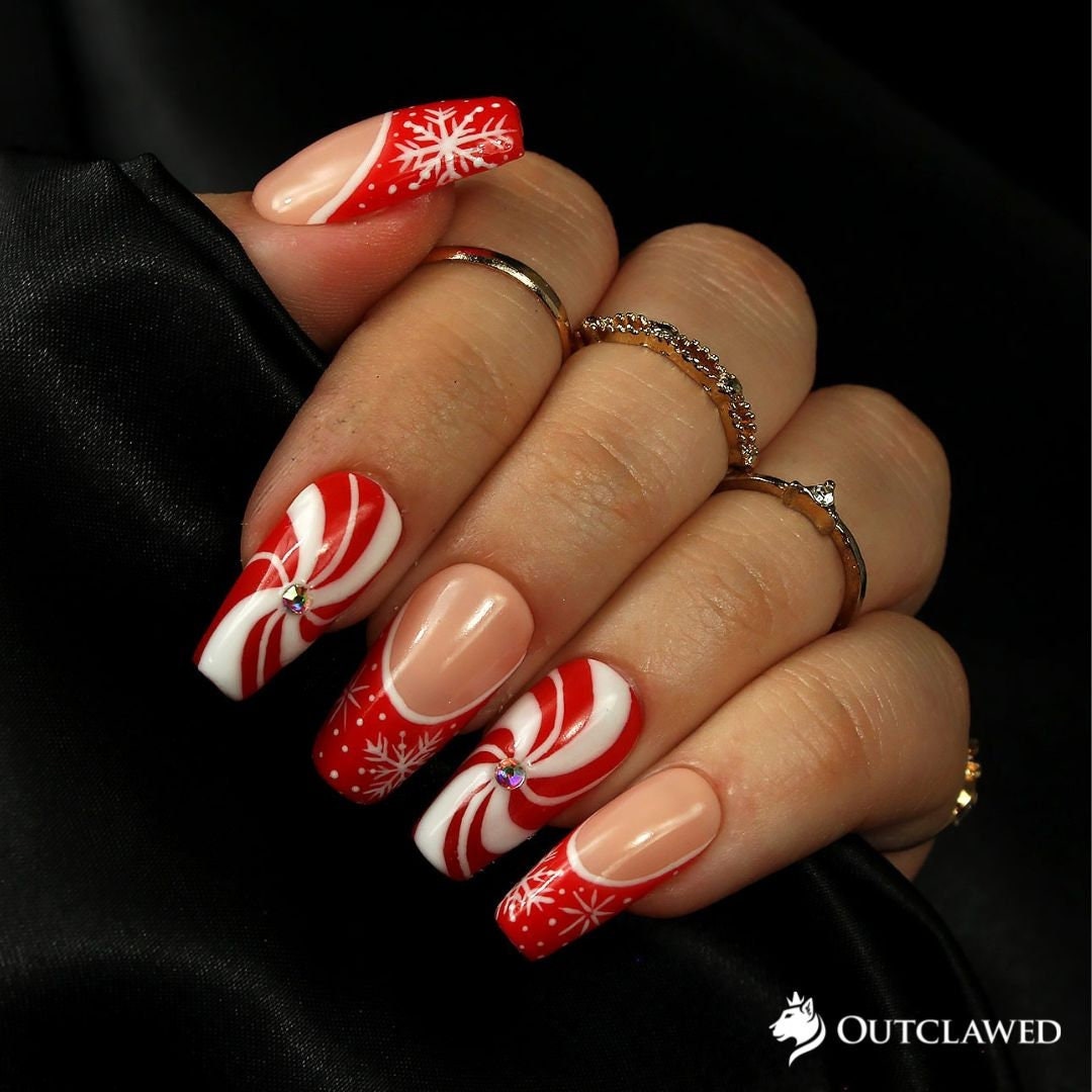 Red & White Peppermint Nails | Candy Cane Nails | Christmas Nails ...
