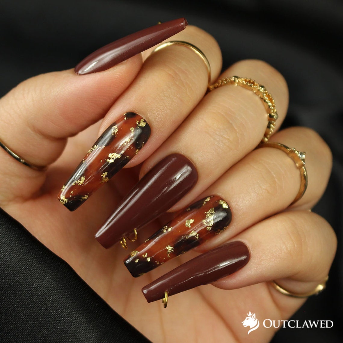 Brown Tortoise Shell Nails Tortie Nails Fall Nails Thanksgiving Nails ...