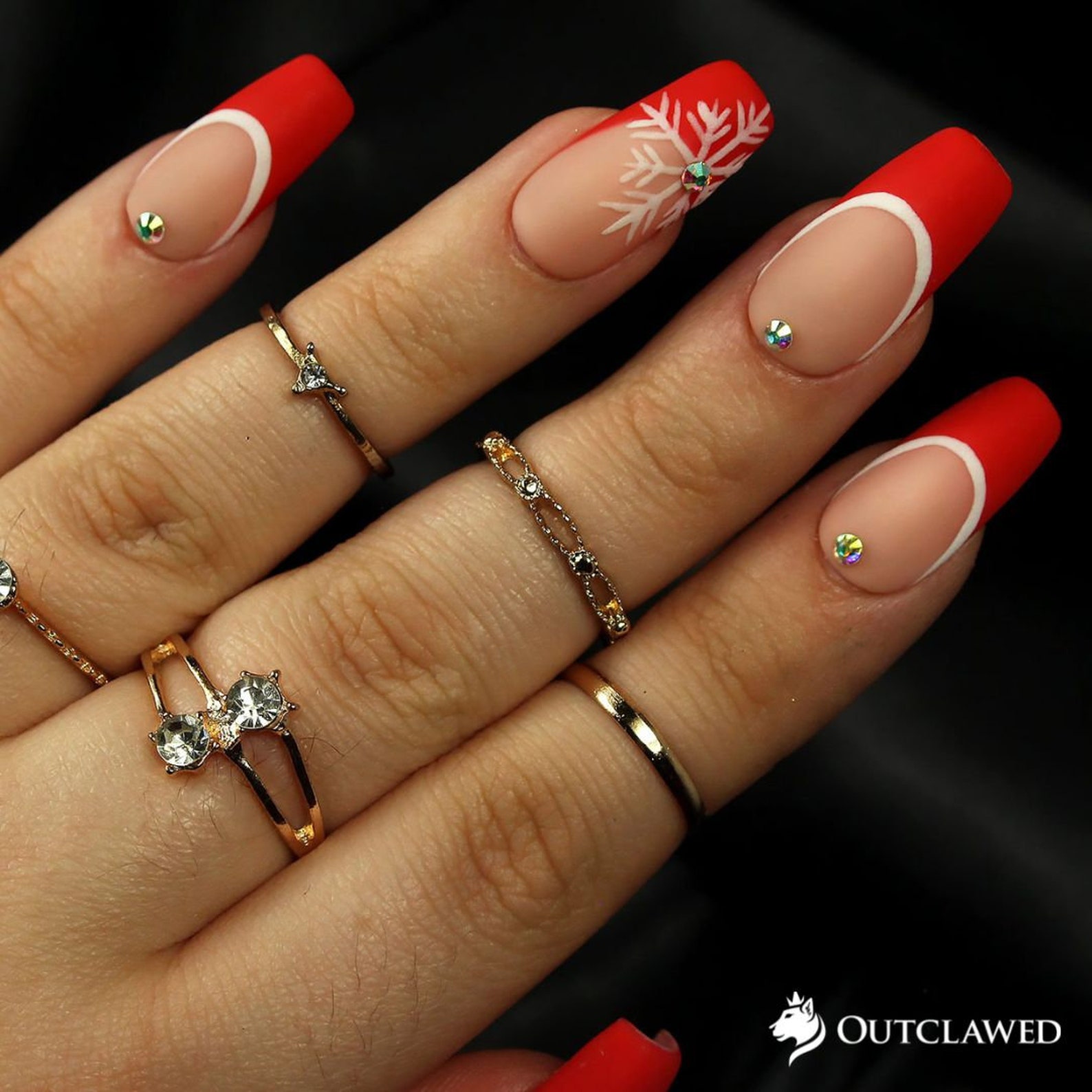 Red & White French Santa Nails | Christmas Nails | Snowflake Nails | 3D ...