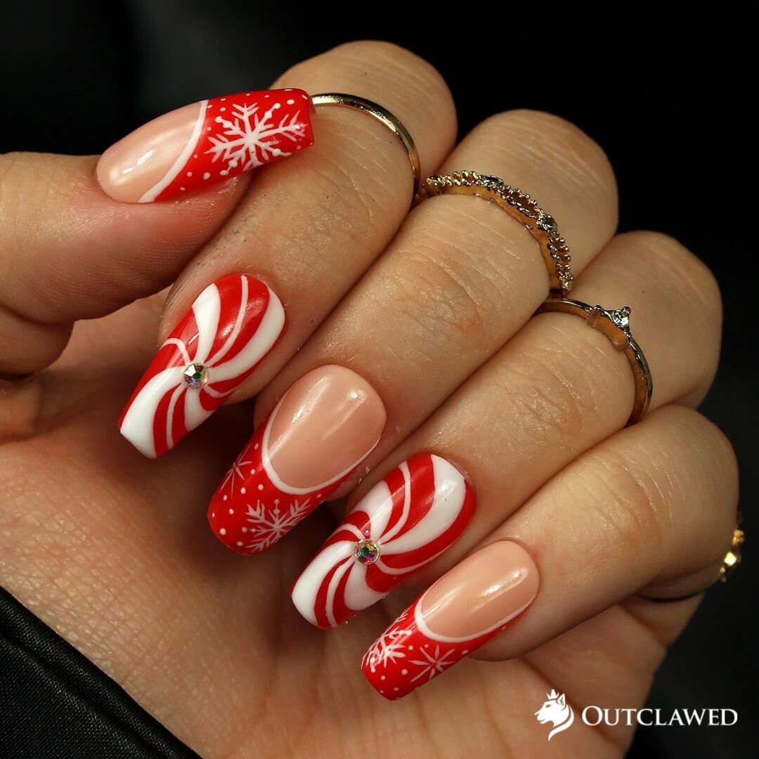 Red & White Peppermint Nails | Candy Cane Nails | Christmas Nails ...